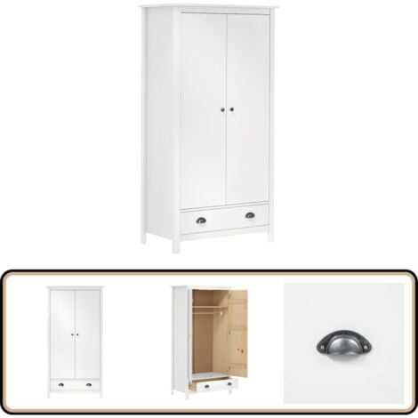 Garde-robe à 2 portes Hill Blanc 89x50x170cm Bois de pin solide ...