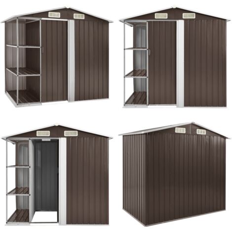 Abri de jardin avec étagère Marron 205x130x183 cm Fer - Abri De Jardin ...