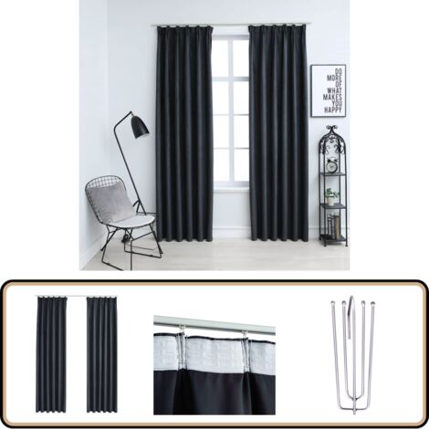 Rideaux occultants avec crochets 2 pcs Anthracite 140x225 cm - Rideaux ...