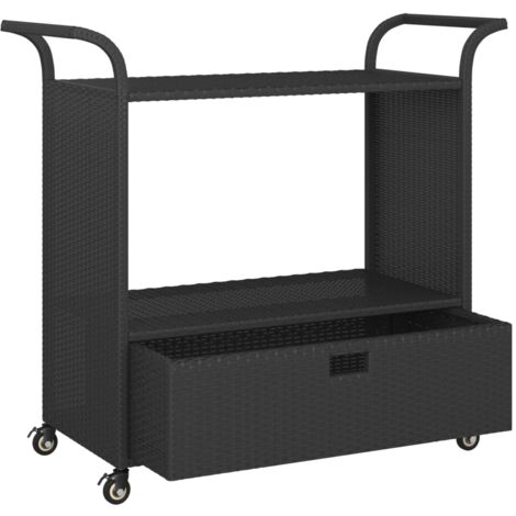 Chariot de bar avec tiroir Noir 100x45x97 cm Résine tressée - Chariot ...