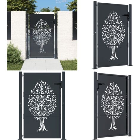 Portail de jardin anthracite 105x130cm acier conception d'arbre ...