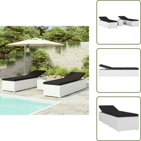 Chaises longues de jardin table à thé 3pcs Résine tressée Blanc ...