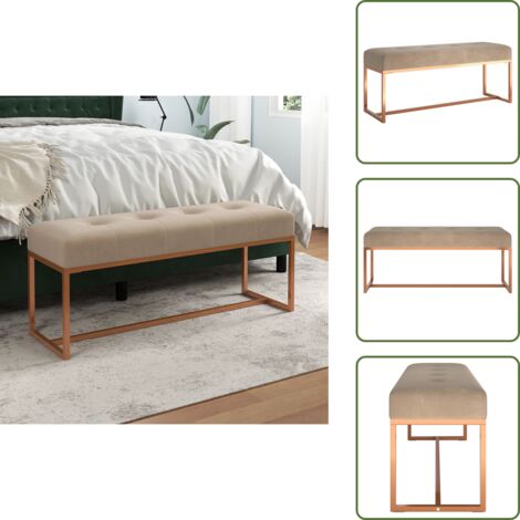Banc Beige 110x36x45 cm Velours - Banc Coffre - Banc Rangement - Banc ...