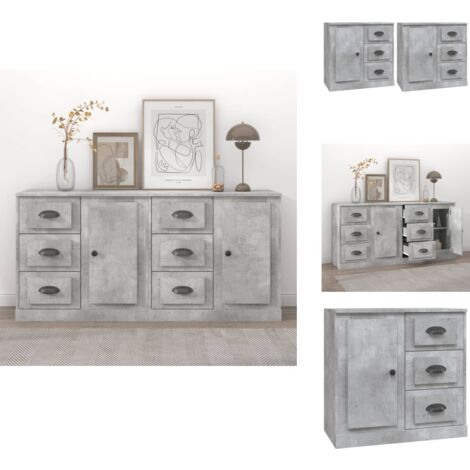 Buffets 2 pcs gris béton bois d'ingénierie - Buffet Classique - Meuble ...