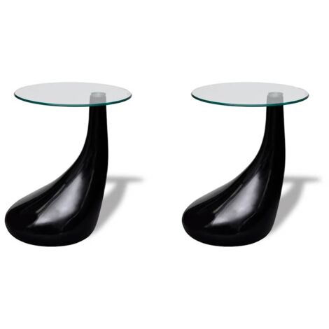 Table basse et dessus de table Verre rond Noir brillant 2 pcs - Tables ...