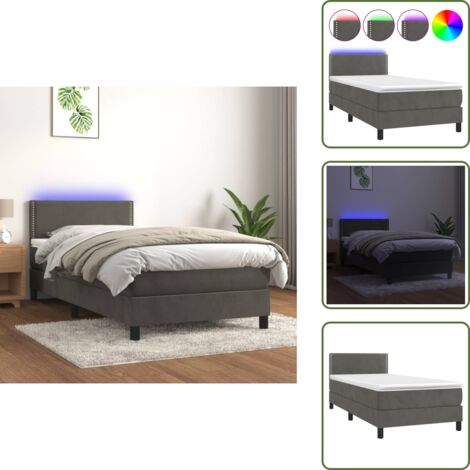 Sommier à lattes de lit avec matelas LED Gris foncé 100x200 cm - Lit ...