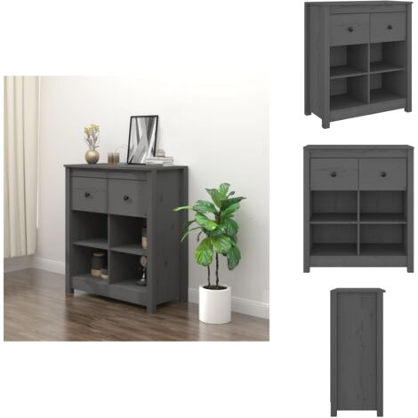 Buffet Gris 70x35x80 cm Bois massif de pin - Buffet En Bois - Meuble De Rangement - Buffet Gris ...