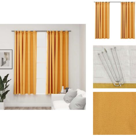 Rideaux occultants aspect lin et crochets 2 pcs Jaune 140x175cm ...