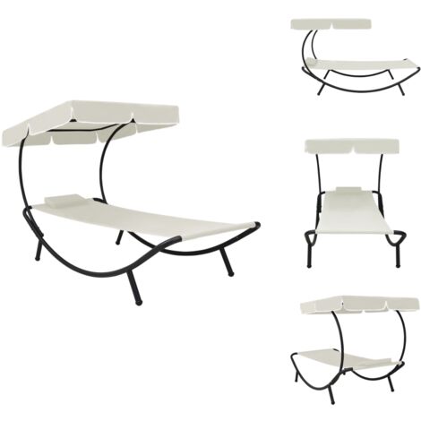 Chaise longue de jardin avec auvent et oreiller Blanc crème - Transat ...