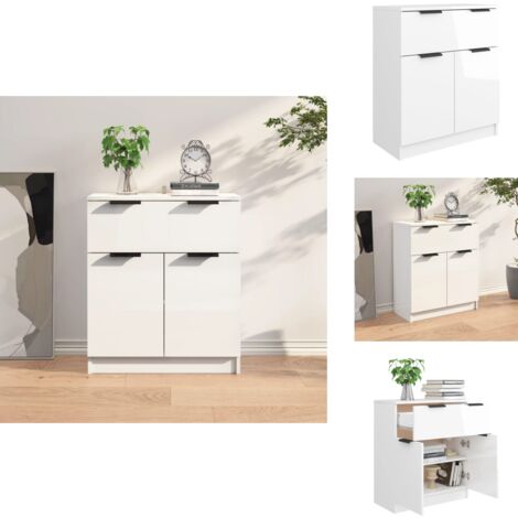 Buffet Blanc brillant 60x30x70 cm Bois d'ingénierie - Buffet Blanc ...