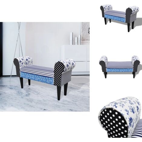 Banc Design avec patchwork Bleu et blanc - Banc Design - Banc Rangement ...