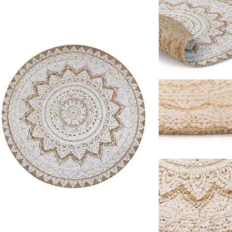 Tapis Jute tressé imprimé 120 cm rond - Tapis Rond - Tapis Jute - Tapis Mandala - Décoration ...