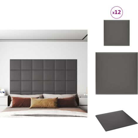 Panneaux muraux 12 pcs Gris 30x30 cm Similicuir 1,08 m² - Panneau Mural ...
