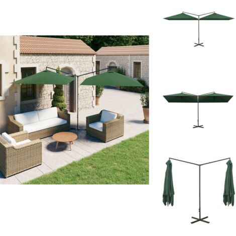 Parasol de jardin double avec mât en acier Vert 600x300 cm - Parasol ...