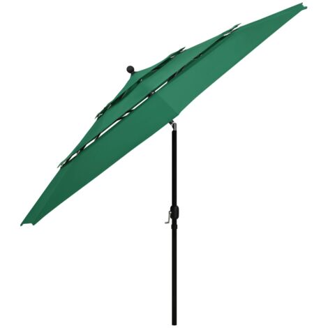 Parasol de jardin à 3 niveaux avec mât en aluminium vert 3,5 m ...