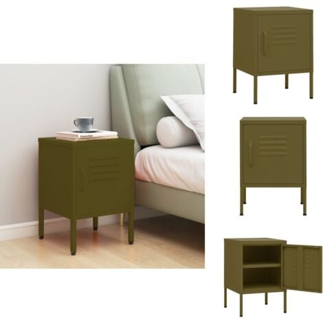 Table de chevet Vert olive 35x35x51 cm Acier - Table De Chevet - Meuble ...