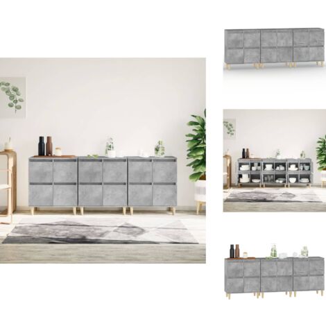 Buffets 3 pcs gris béton 60x35x70 cm bois d'ingénierie - Buffet ...