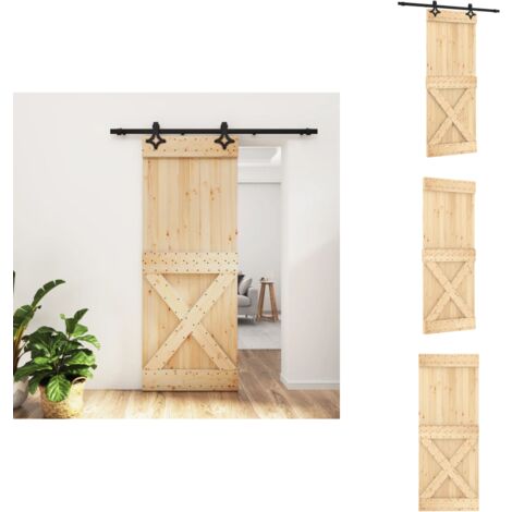 Porte coulissante et kit de quincaillerie 80x210 cm pin massif - Portes ...