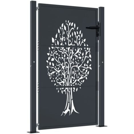 Portail de jardin anthracite 105x155cm acier conception d'arbre ...