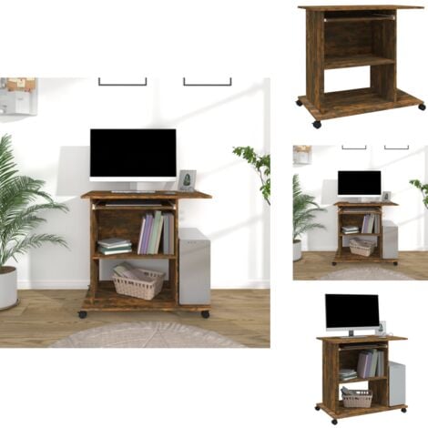 Bureau d'ordinateur Chêne fumé 80x50x75 cm Bois d'ingénierie - Bureau ...