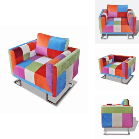 Fauteuil cube avec design de patchwork Chrome Tissu - Fauteuil Moderne ...