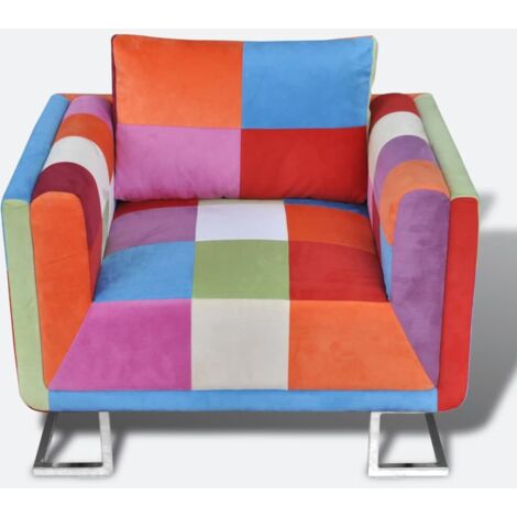 Fauteuil cube avec design de patchwork Chrome Tissu - Fauteuil Moderne ...