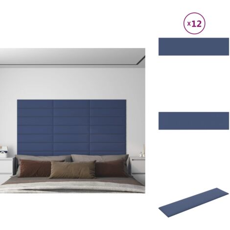 Panneaux muraux 12 pcs Bleu 60x15 cm Tissu 1,08 m² - Panneau Mural ...