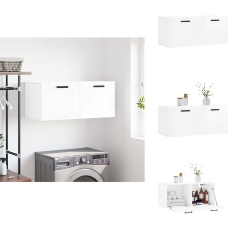 Armoire murale blanc brillant 80x36,5x35 cm bois d'ingénierie - Armoire ...