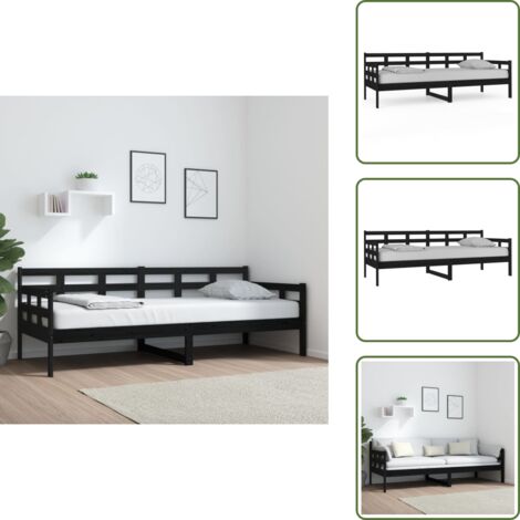 Lit invité modulable bois de pin noir 80x200 cm lit de jour pour studio ...