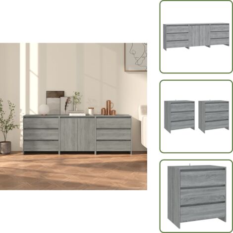 Buffets 3 pcs Sonoma gris Bois d'ingénierie - Buffet - Meuble De ...