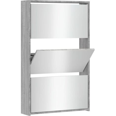 Armoire à chaussures miroir 3 niveaux Sonoma gris 63x17x102,5cm ...