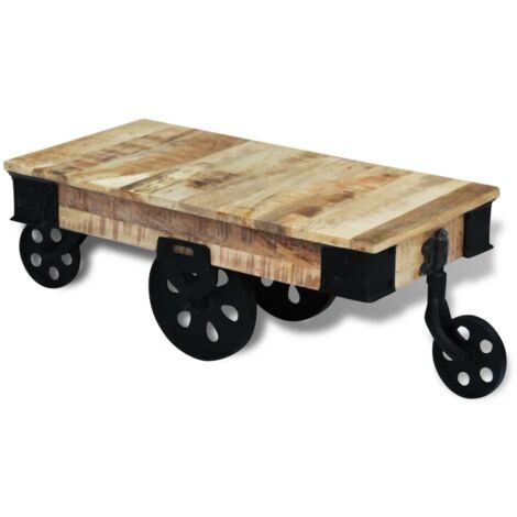 vidal XL Table basse avec roues Bois de manguier brut - Table Basse ...
