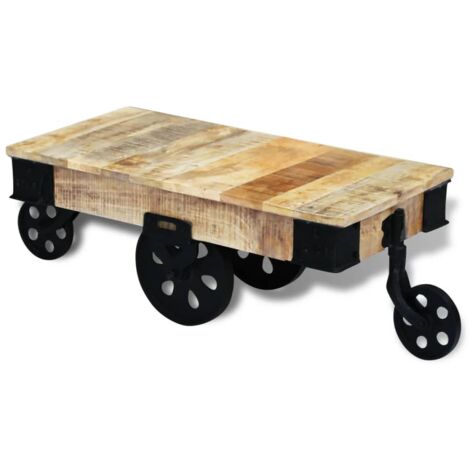 vidal XL Table basse avec roues Bois de manguier brut - Table Basse ...