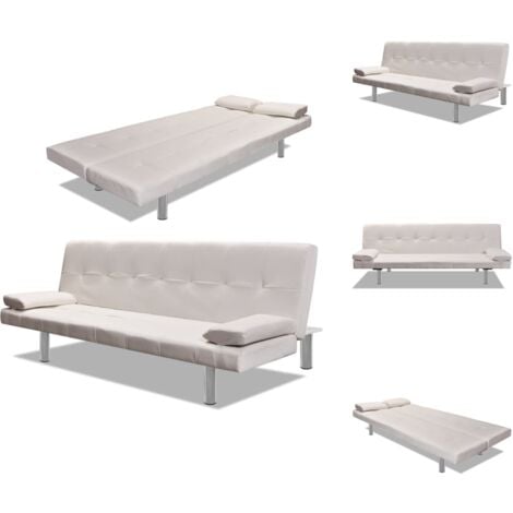 Canapé-lit réglable avec deux oreillers Similicuir Blanc crème - Canapé ...