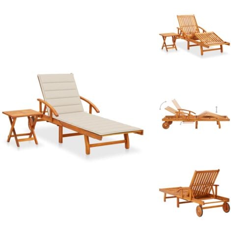 Chaise longue de jardin avec table et coussin Bois d'acacia - Chaise Longue Jardin - Mobilier De ...