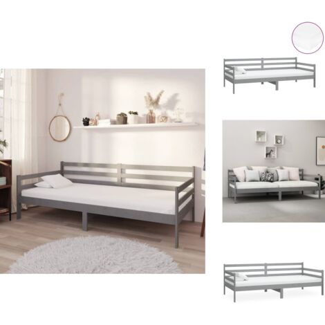 Lit de repos avec matelas 90x200 cm Gris Bois de pin massif - Lit ...