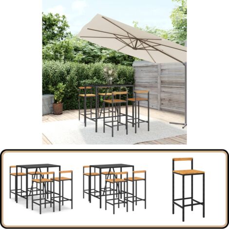 Ensemble de bar jardin 5 pcs noir poly rotin/bois massif acacia ...