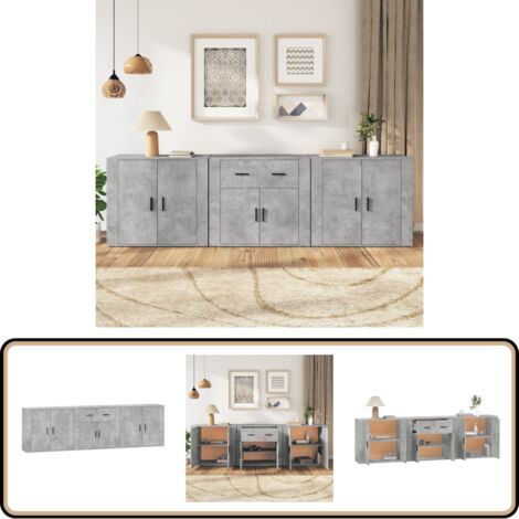 Buffets 3 pcs gris béton bois d'ingénierie - Buffet Classique - Meuble ...
