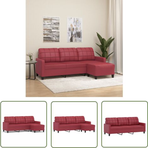 The Living Store Canapé à 3 places repose-pieds Rouge bordeaux 180 cm ...
