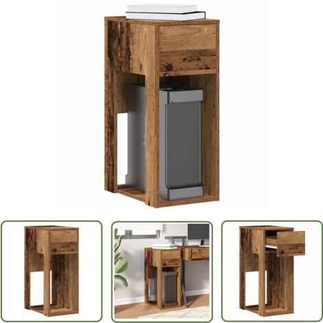 vidaXL Support de tour d'ordinateur avec tiroir vieux bois 30x44x74 cm