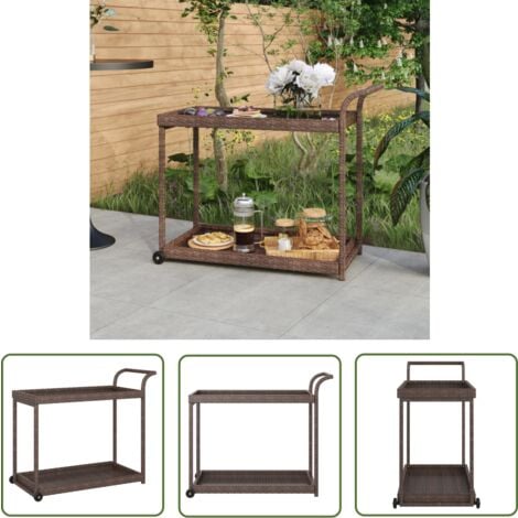 The Living Store Chariot de bar Marron 100x45x83 cm Résine tressée ...