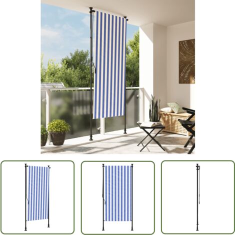 The Living Store Store roulant d'extérieur bleu et blanc 100x270 cm ...