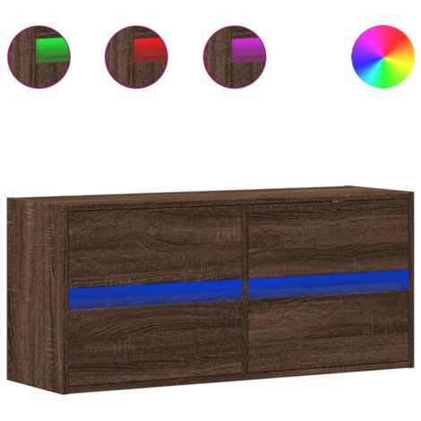 Meuble TV LED suspendu marron chene pour deco de salon contemporain ...