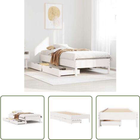 Lit simple en bois de pin blanc 75x190 cm vidaXL structure de couchage ...
