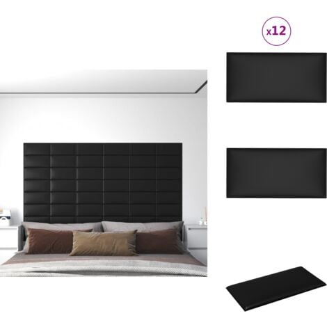 Panneaux muraux 12 pcs Noir 30x15 cm Similicuir 0,54 m² - Panneau Mural ...