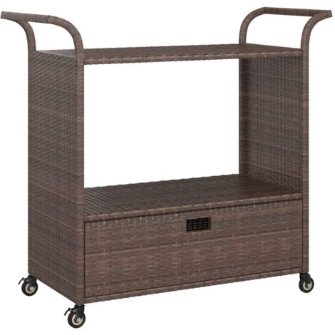 Chariot de bar avec tiroir Marron 100x45x97 cm Résine tressée - Chariot ...
