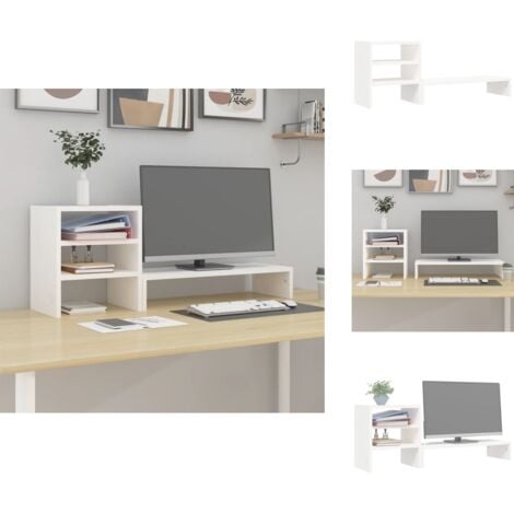 Support de moniteur Blanc 81x20x30 cm Bois de pin solide - Support ...