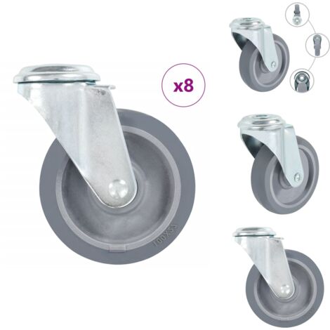 8 pcs Roulettes pivotantes à trou de boulon 100 mm - Roulette Pivotante ...