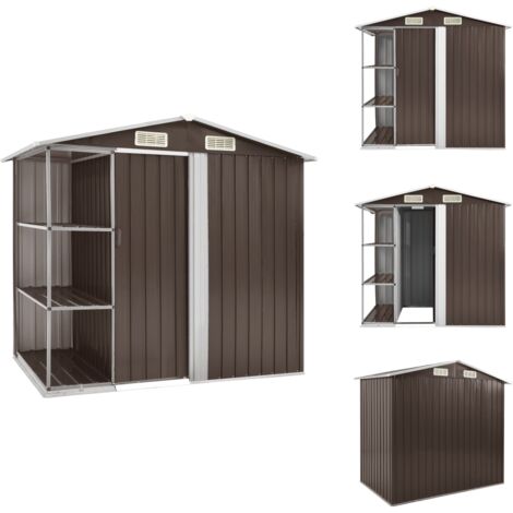Abri de jardin avec étagère Marron 205x130x183 cm Fer - Abri De Jardin ...