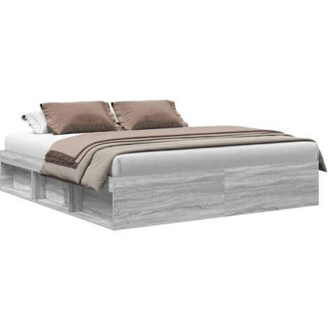 Lit double gris 200x200 cm cadre de lit design contemporain Hugo ...